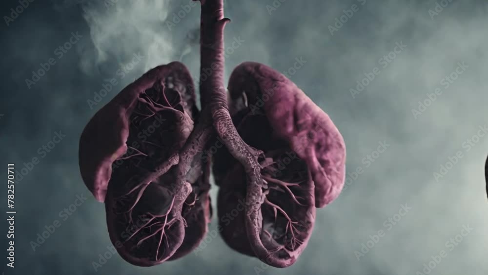Human lungs with smoke on black background, Unhealthy habit, damages on ...