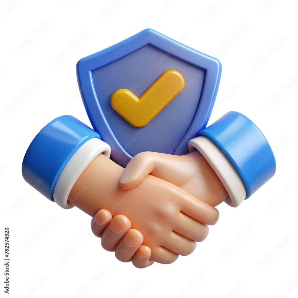 3D handshake with checkmark shield on transparent background Stock ...