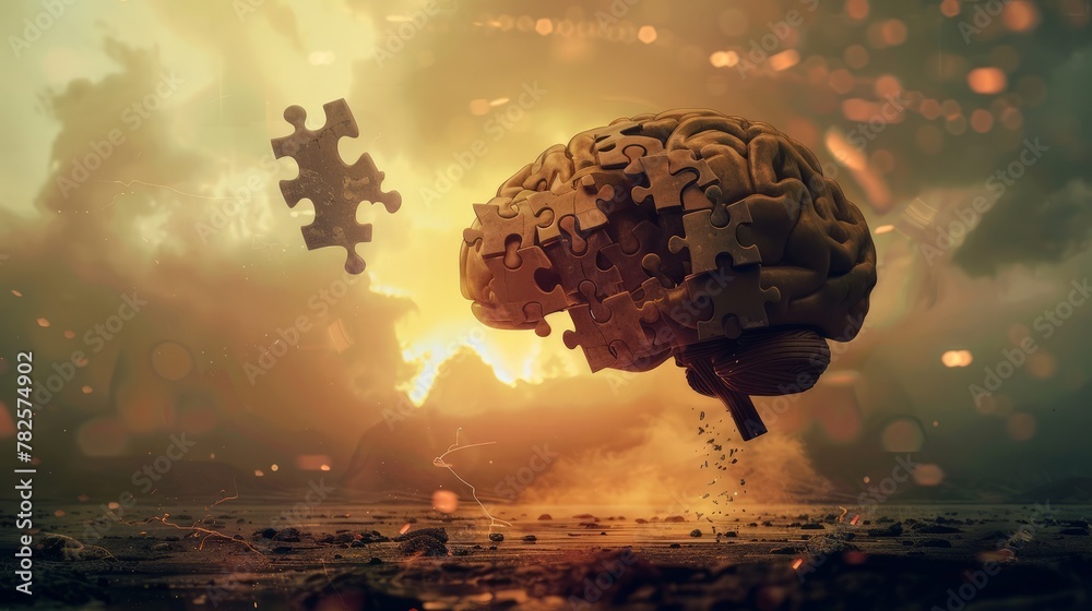 Concept art of a brain puzzle piece floating towards its place, representing hope in ...