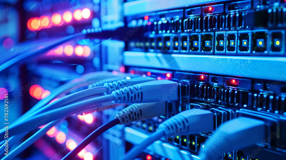 network hub and patch panel , network hub and patch cables, , cables ...