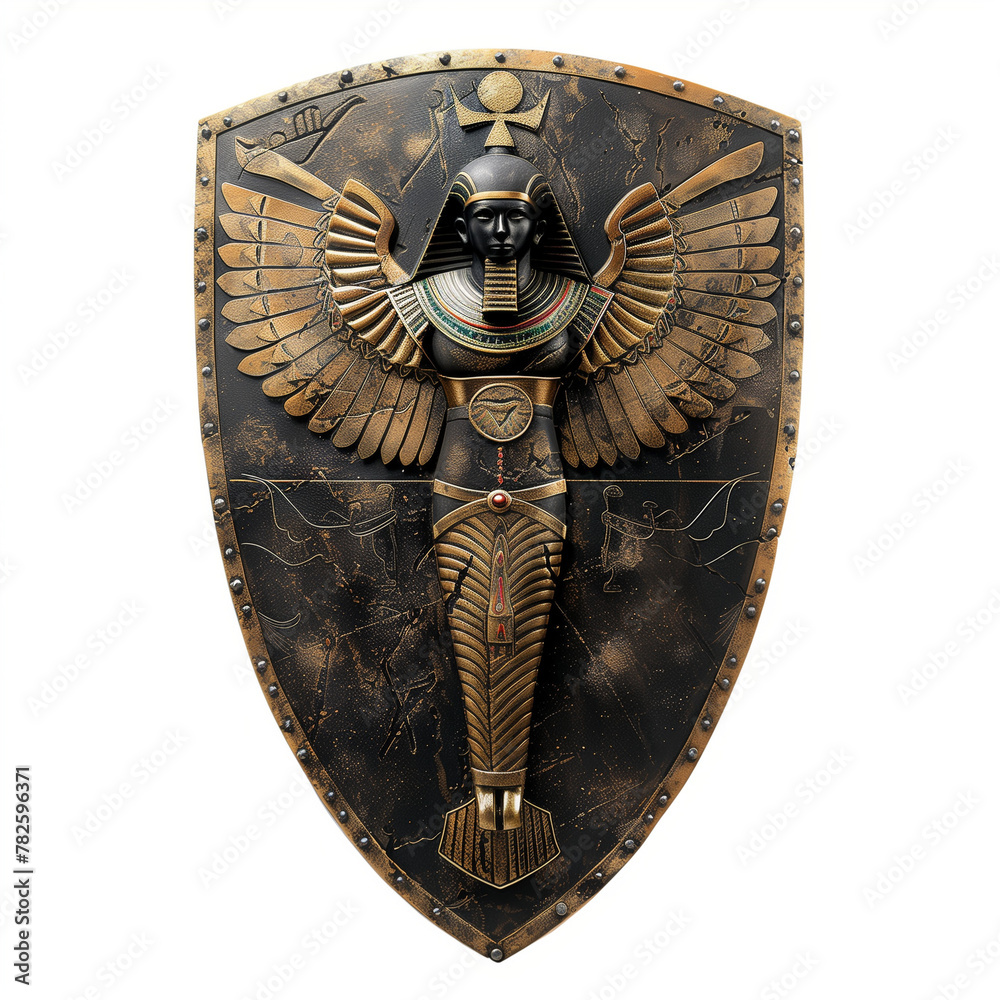 Egyptian Shield with Pharaoh Figure and Winged Ankh Design Stock ...