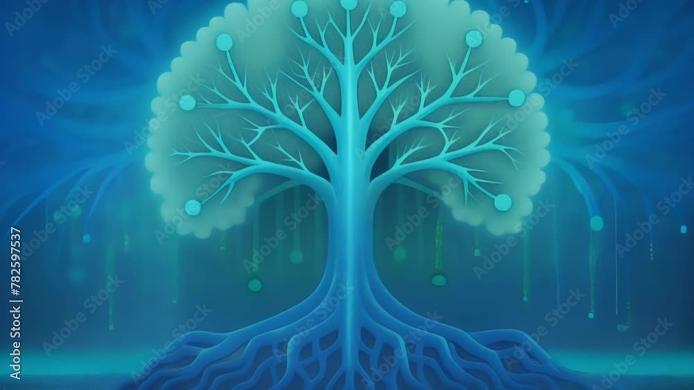 A tree with roots and branches that are made up of binary code ...