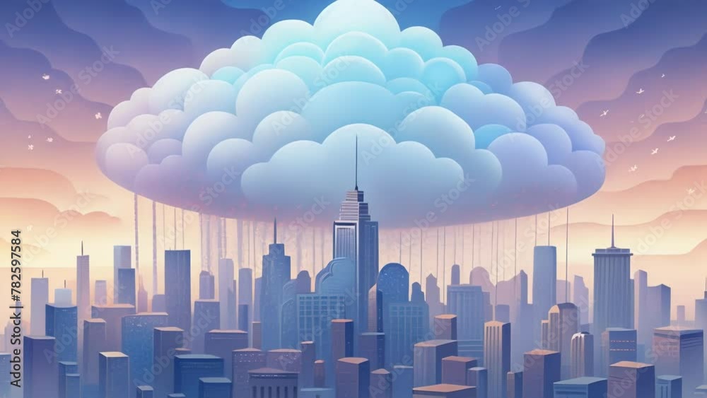A sentient cloud of data hovers above a city its form constantly ...