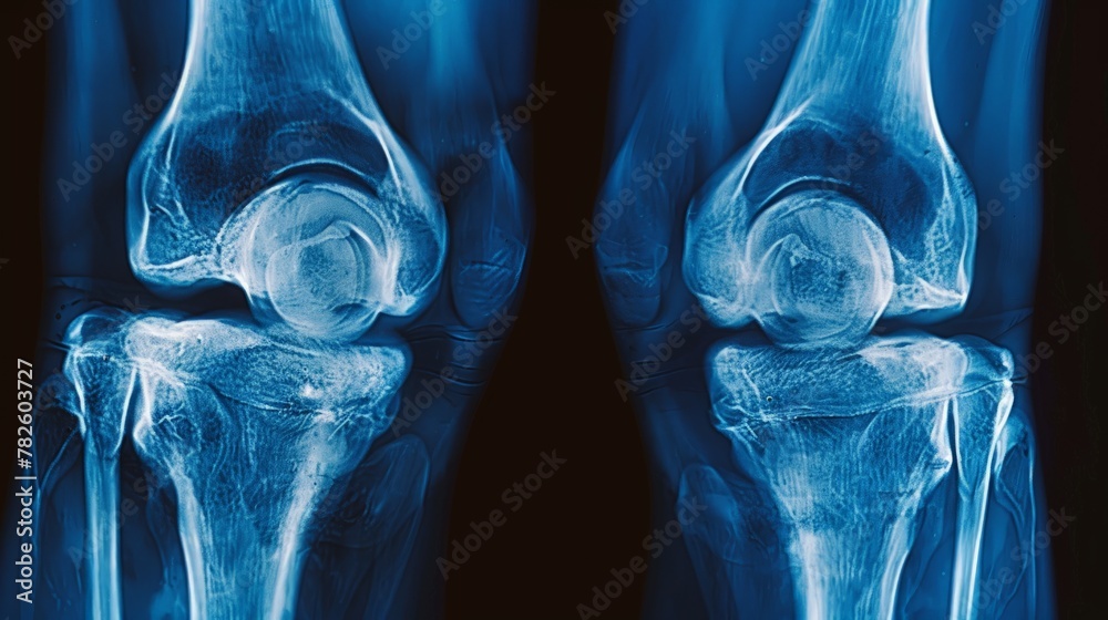 x-ray OA knee both knee in blue tone, x-ray image of knee joint show ...