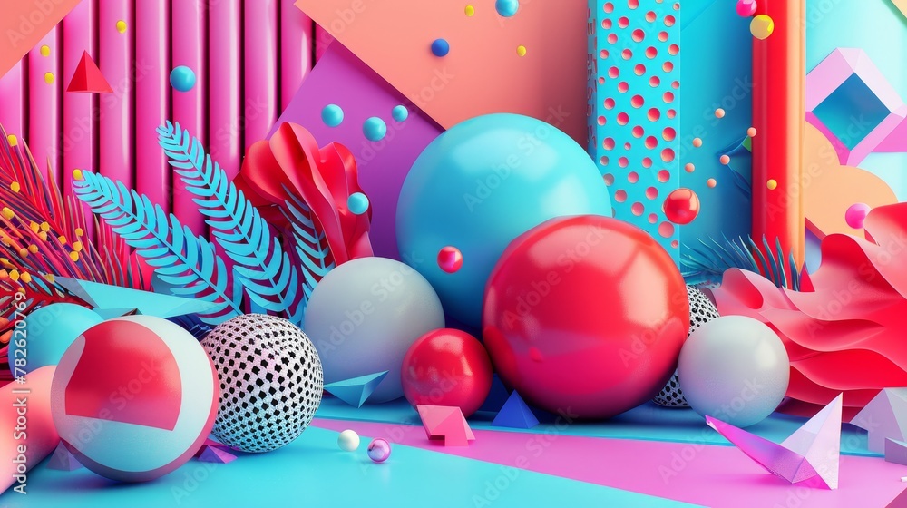 Bold and vibrant 3D shapes in a digital landscape 3D style isolated ...