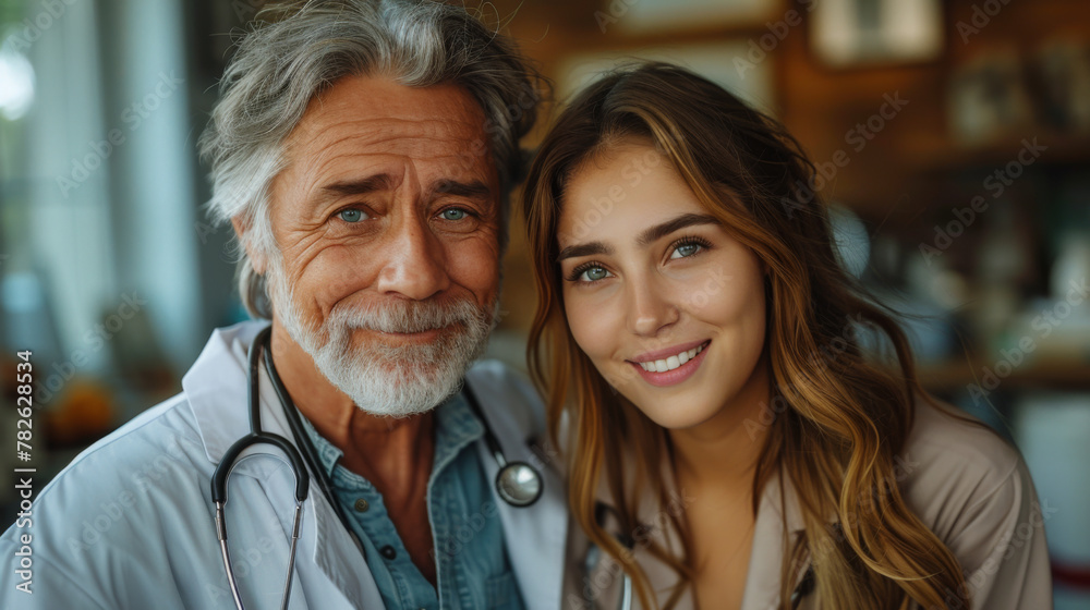 Thank you doctor. Smiling thankful mature sick man holding young female ...