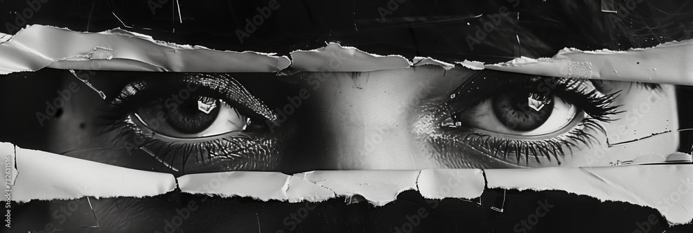 Grunge Torn Paper Posters of woman face and eyes. Stock Illustration ...