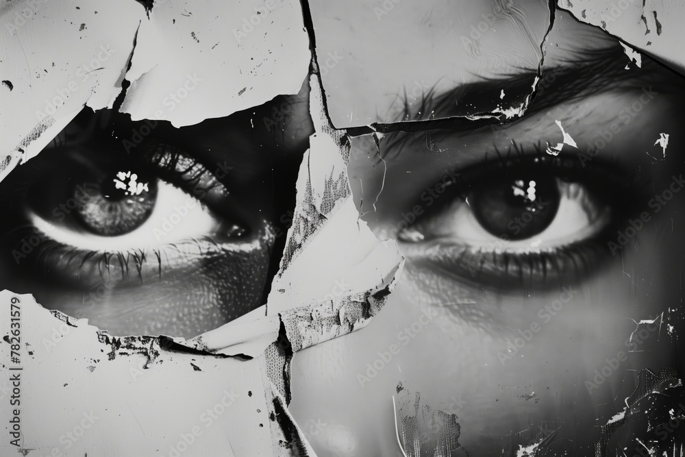 Grunge Torn Paper Posters of woman face and eyes. Stock Illustration ...