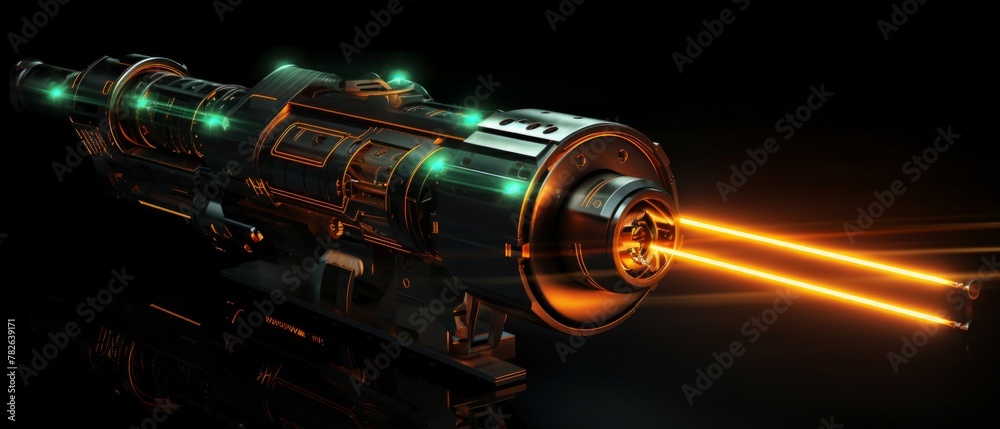 Alien industrial heavy metal, laser guns, glowing, dangerous, grimy ...