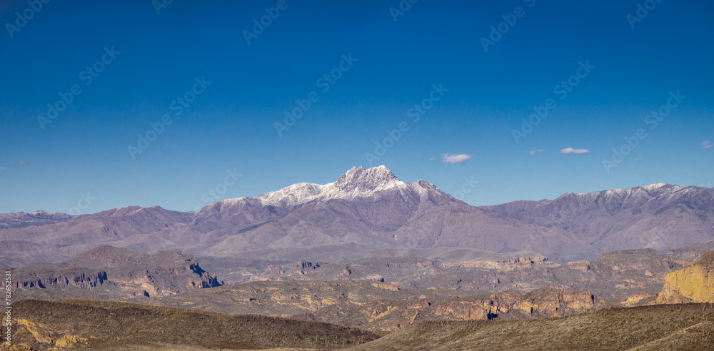 Panorama of the 4 peaks mountain outside of Phoenix covered in snow ...