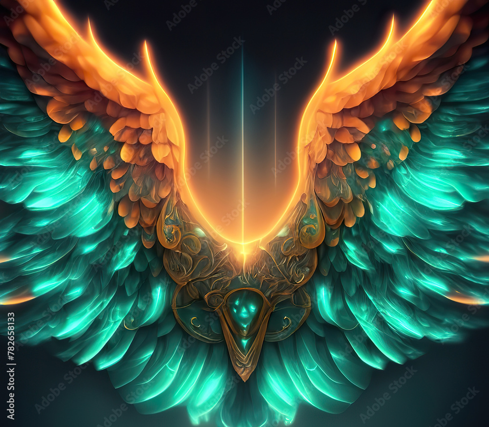 Angelic abstract motif in emerald gold color. Background colors with ...