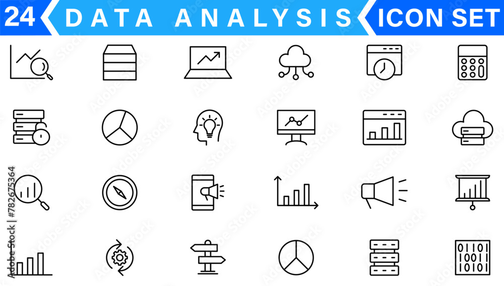 Data analysis thin line icon set. Data processing outline pictograms ...