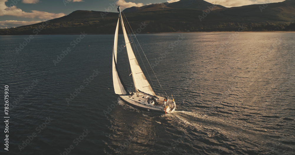 Sailboat at mountain island aerial. Nobody nature seascape. Luxury ...