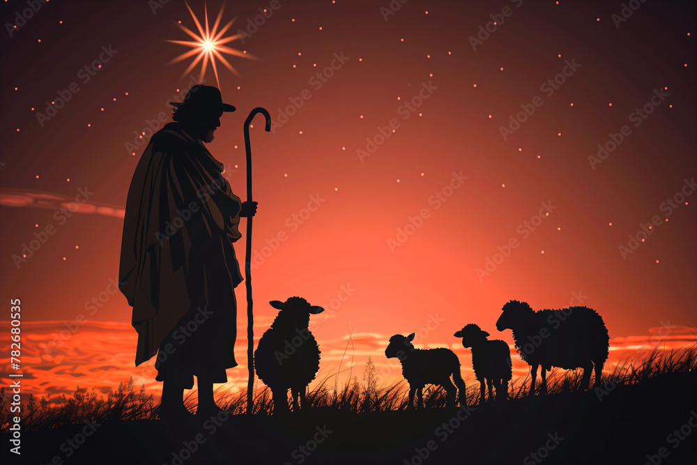 Shepherd Jesus Christ leading the sheep and praying to God. Jesus ...