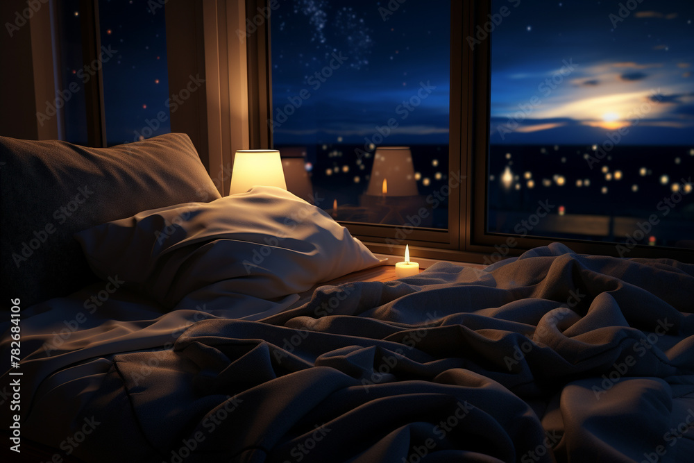 The silhouette of a peaceful sleeping environment, with soft pillows ...