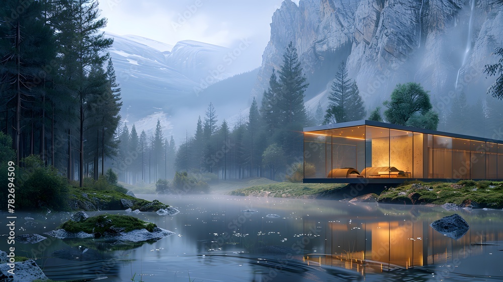 Display space made of transparent glass, store design, pop-up store ...