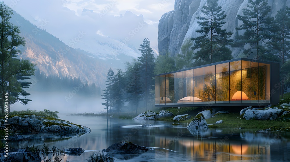 Display space made of transparent glass, store design, pop-up store ...