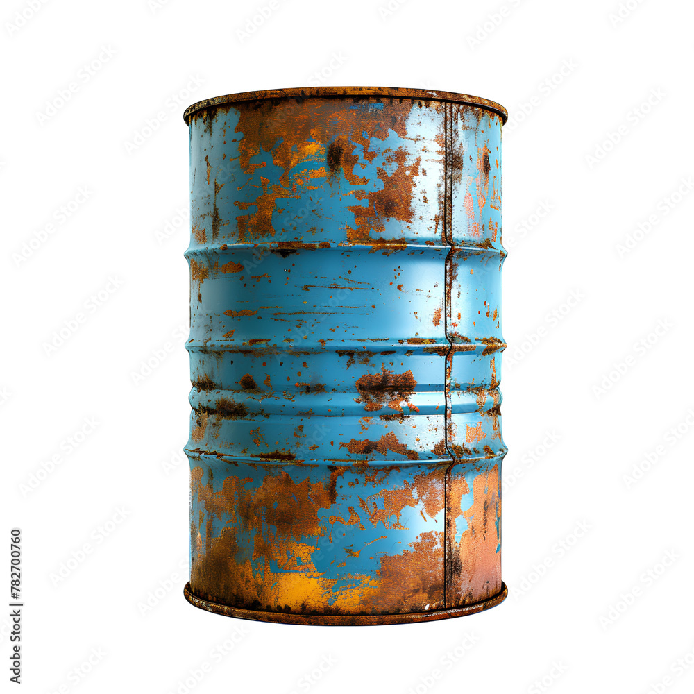 Old rusty blue oil barrel isolated, no background, transparent ...