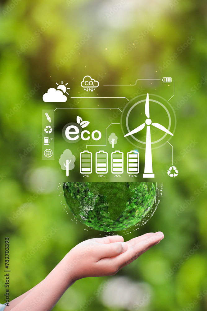 Hand holding icon of Earth. Concept day earth Save the world save ...