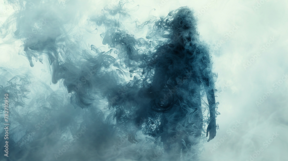 digital illustration drawing of evanescent human shape, an invisible ...