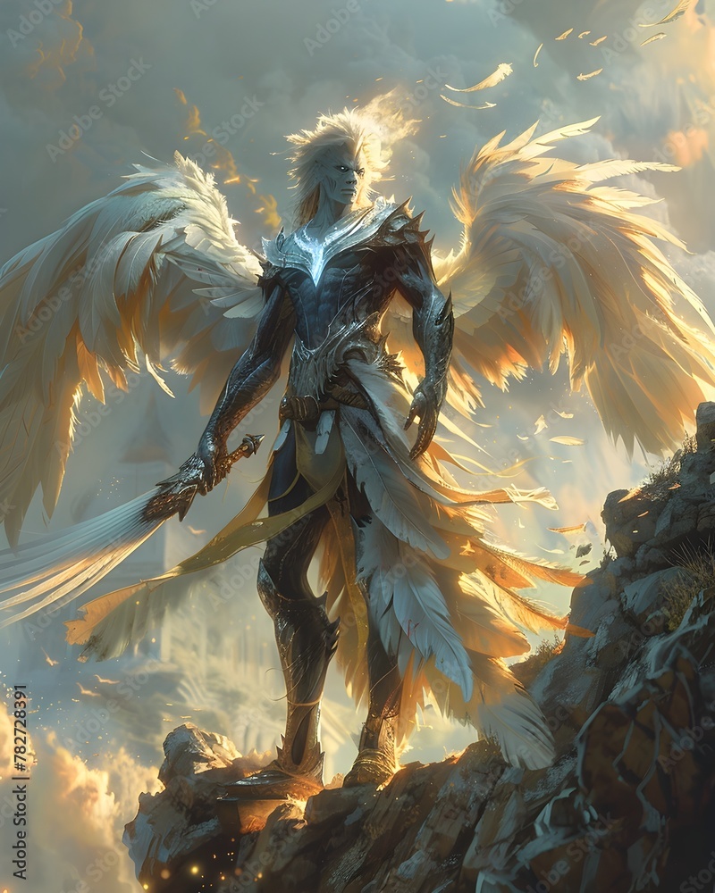 Angelic Mutant Creature with Glowing Aura and Detailed Feathered Wings ...