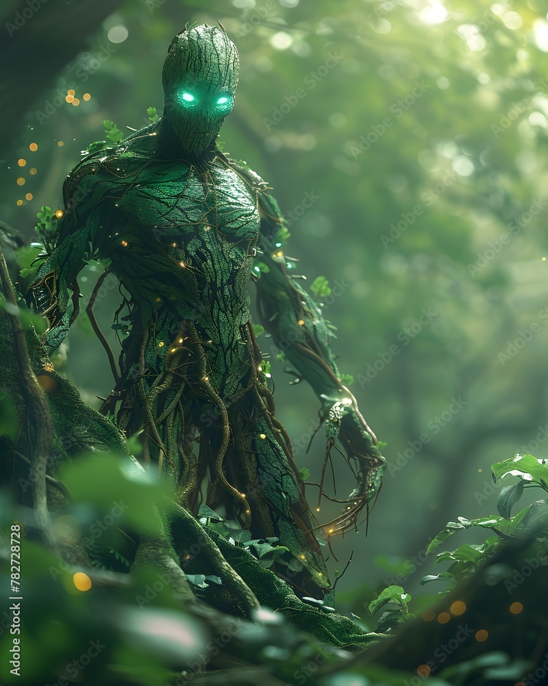 Enigmatic Mutant Creature Stands Amidst Lush Forest Foliage,Bark Skin ...