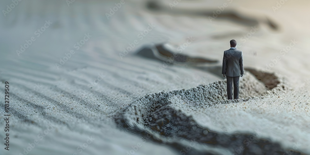 Lone Figure Drawing Decisive Line in Sand Solitary Leader Charting New ...