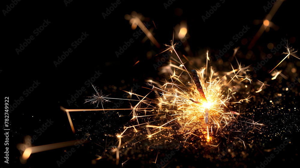 Gold Sparkler Firework on Black background. Celebration Banner with ...