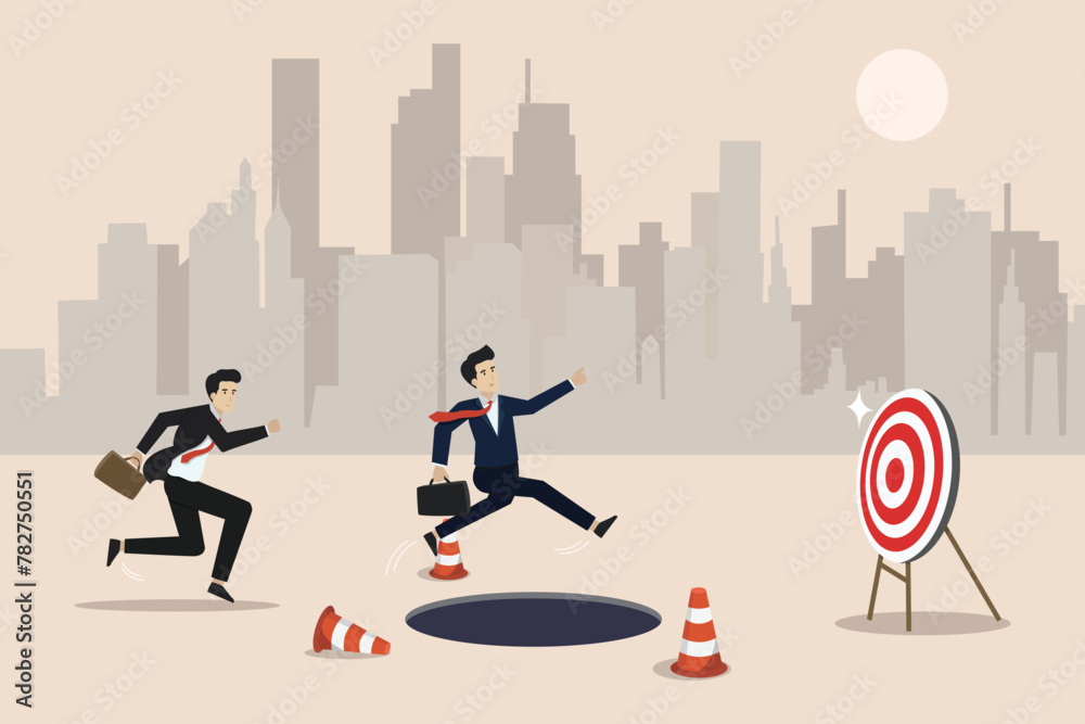 Obstacles to achieve success target, business rivalry, competitive ...