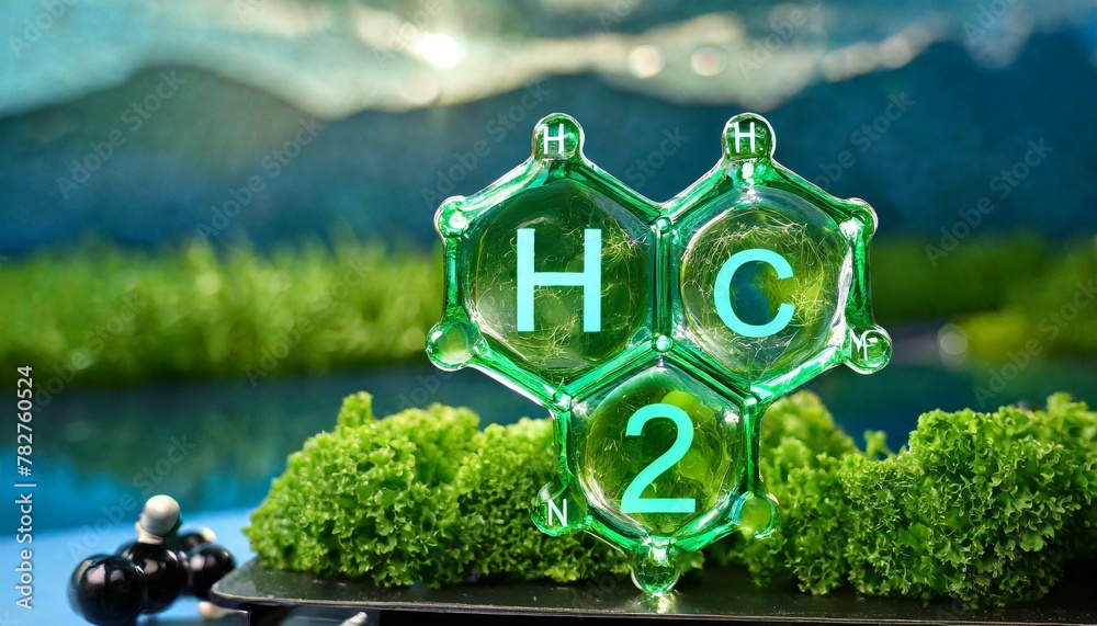 green hydrogen energy, featuring H2 gas molecules as a symbol of clean ...