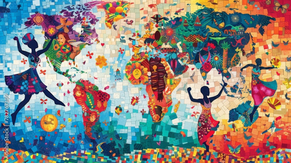 Cultural Kaleidoscope: vibrant mosaic of cultural symbols and ...