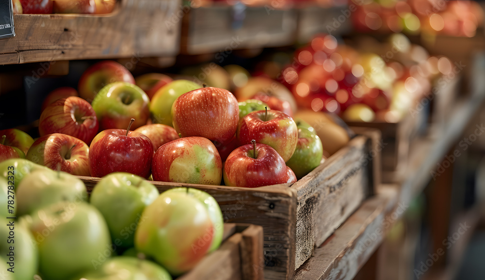 Apples on supermarket apple shelves display retail store organic local ...