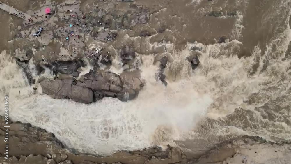 Turbulent Flood River Fast Flowing, muddy water waving after big ...