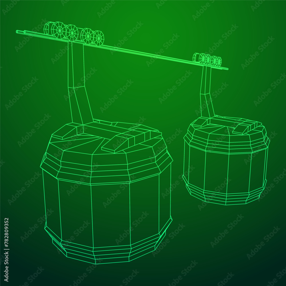 Cable car cabin gondola. Funicular simple cableway concept. Wireframe ...