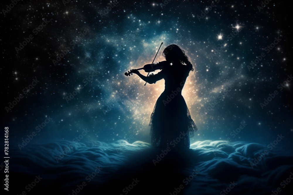 Offbeat silhouettes: A shadowy figure playing a violin with trailing ...