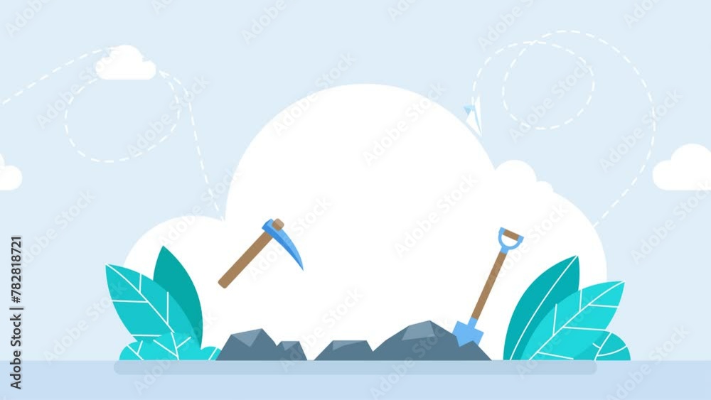 Shovel and pick take turns hitting the rock. Shovel and pickaxe with ...