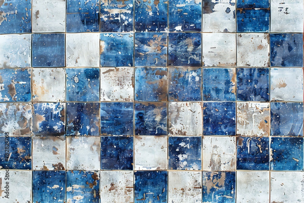 Old dirty blue and white tile wall texture, Abstract background and ...