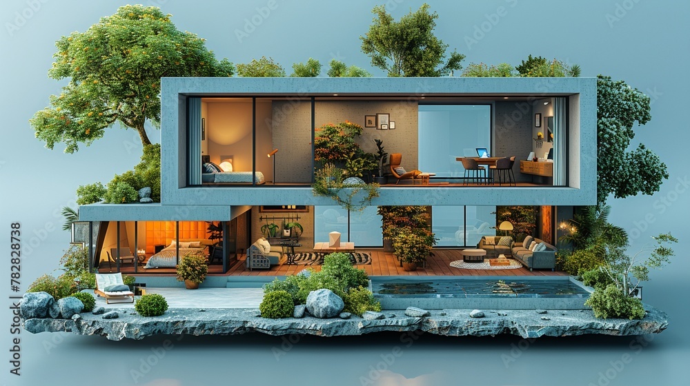Design a detailed 3D render of a remote work setup illustrating how ... Design a detailed 3D render of a remote work setup illustrating how ...