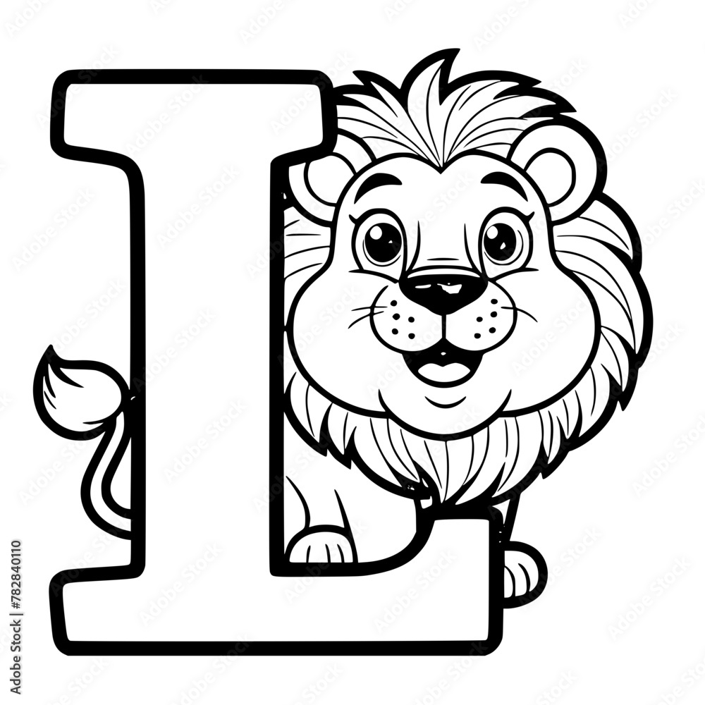 Cute lion coloring page with letter L for kids. Stock Vector | Adobe Stock