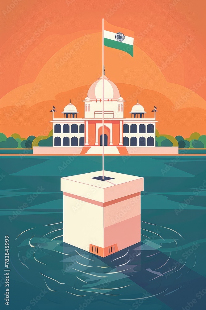 Houses of Parliament Building in front of Indian Flag Pole, Can Be Used ...