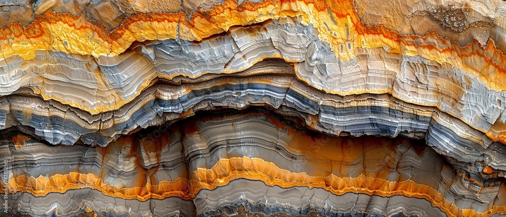 Sedimentary rock layers, close up, detailed striations, soft natural ...