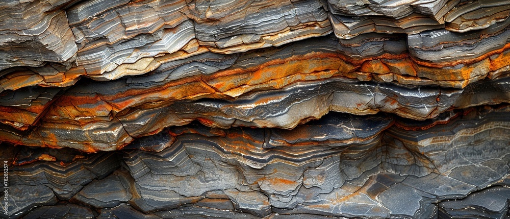 Sedimentary rock layers, close up, detailed striations, soft natural ...