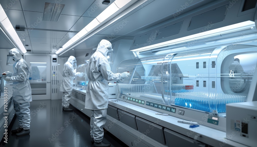 Cell Culture Workstation, Show scientists working in a sterile cell ...