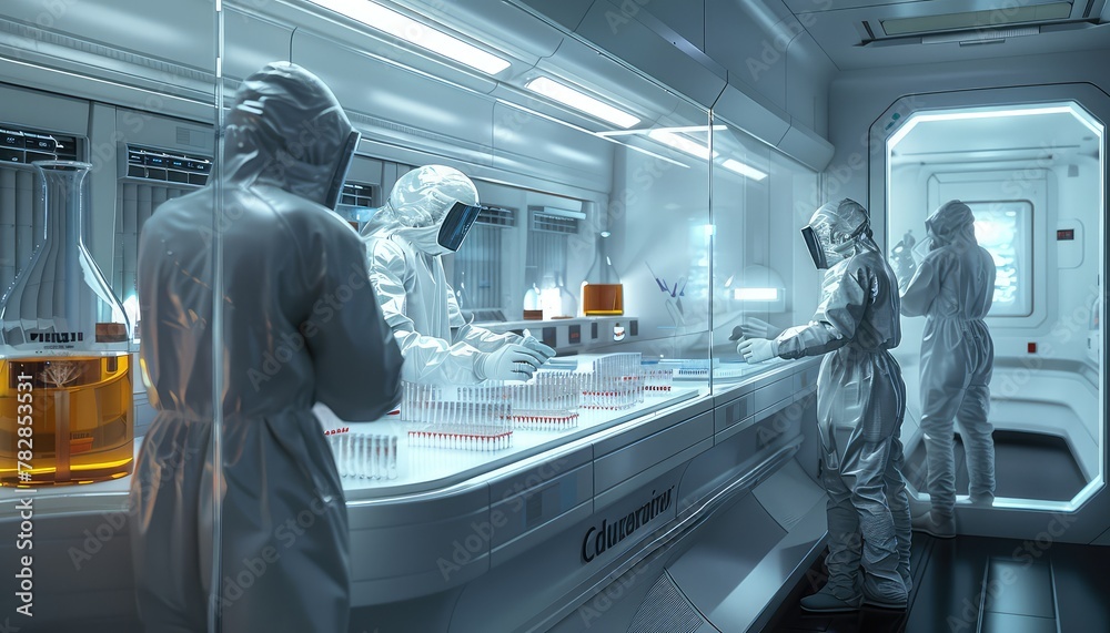 Cell Culture Workstation, Show scientists working in a sterile cell ...