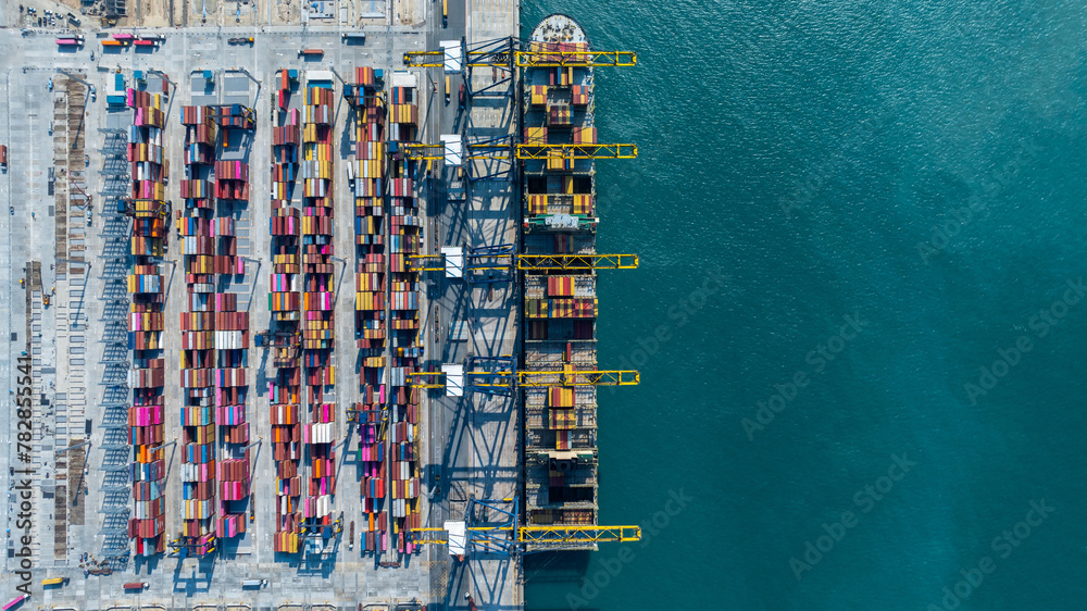Aerial view cargo container ship, Container cargo vessel ship carrying ...