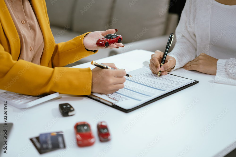 Automotive Business, Car Sale or Lease Concept: Car Dealership and sign ...