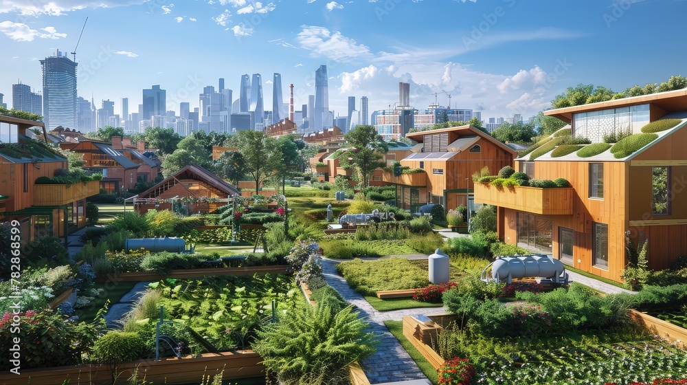 An eco-friendly urban housing complex with shared green spaces ...
