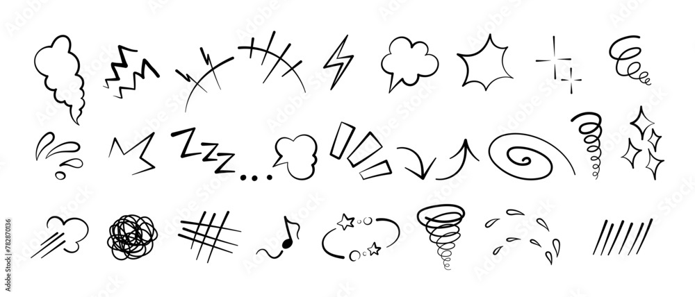 Anime manga comic emoticon element graphic effects hand drawn doodle ...