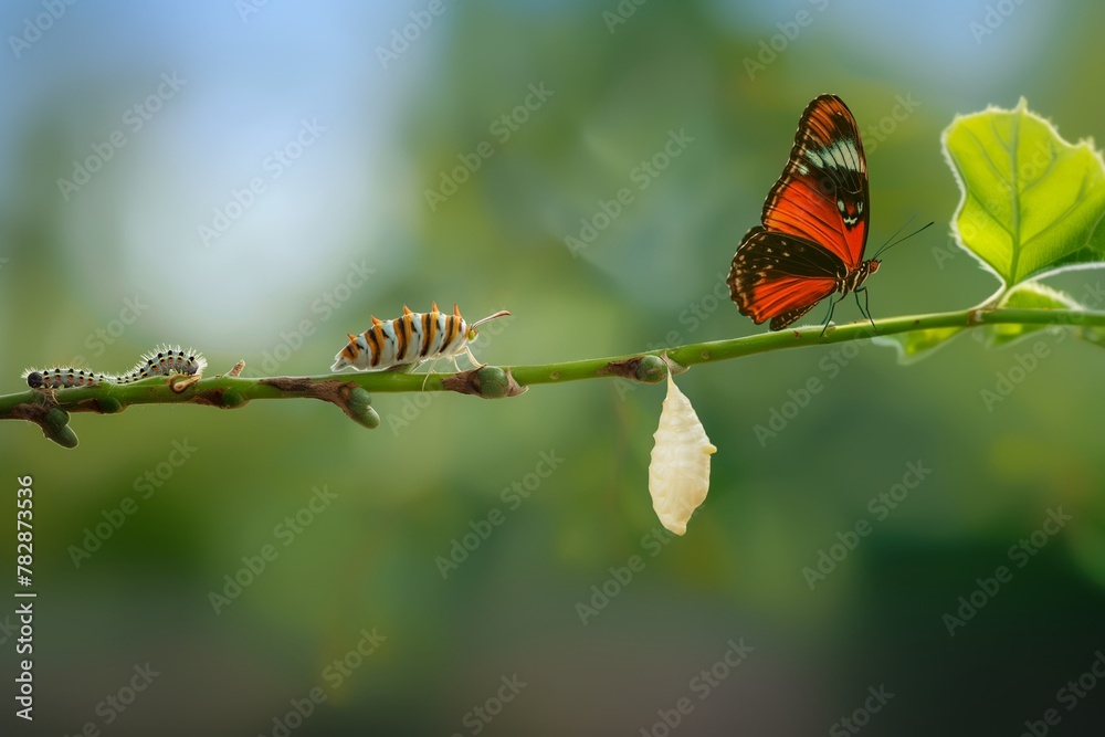 Metamorphosis cycle of a caterpillar into a beautiful butterfly, AI ...