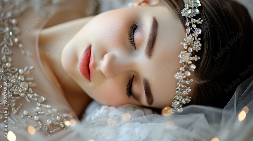 Fashion photo of a beautiful sensual bride sleeping peacefully while ...